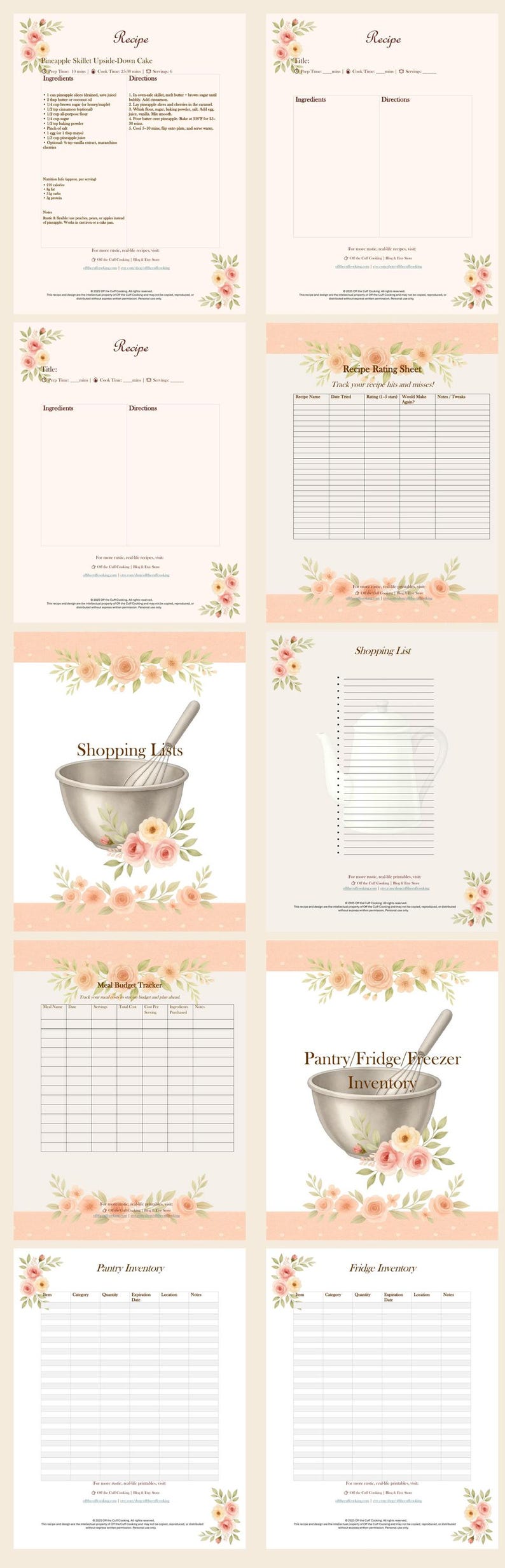 Off the Cuff Cooking Kitchen Binder – 30-page Printable Meal Planner ...