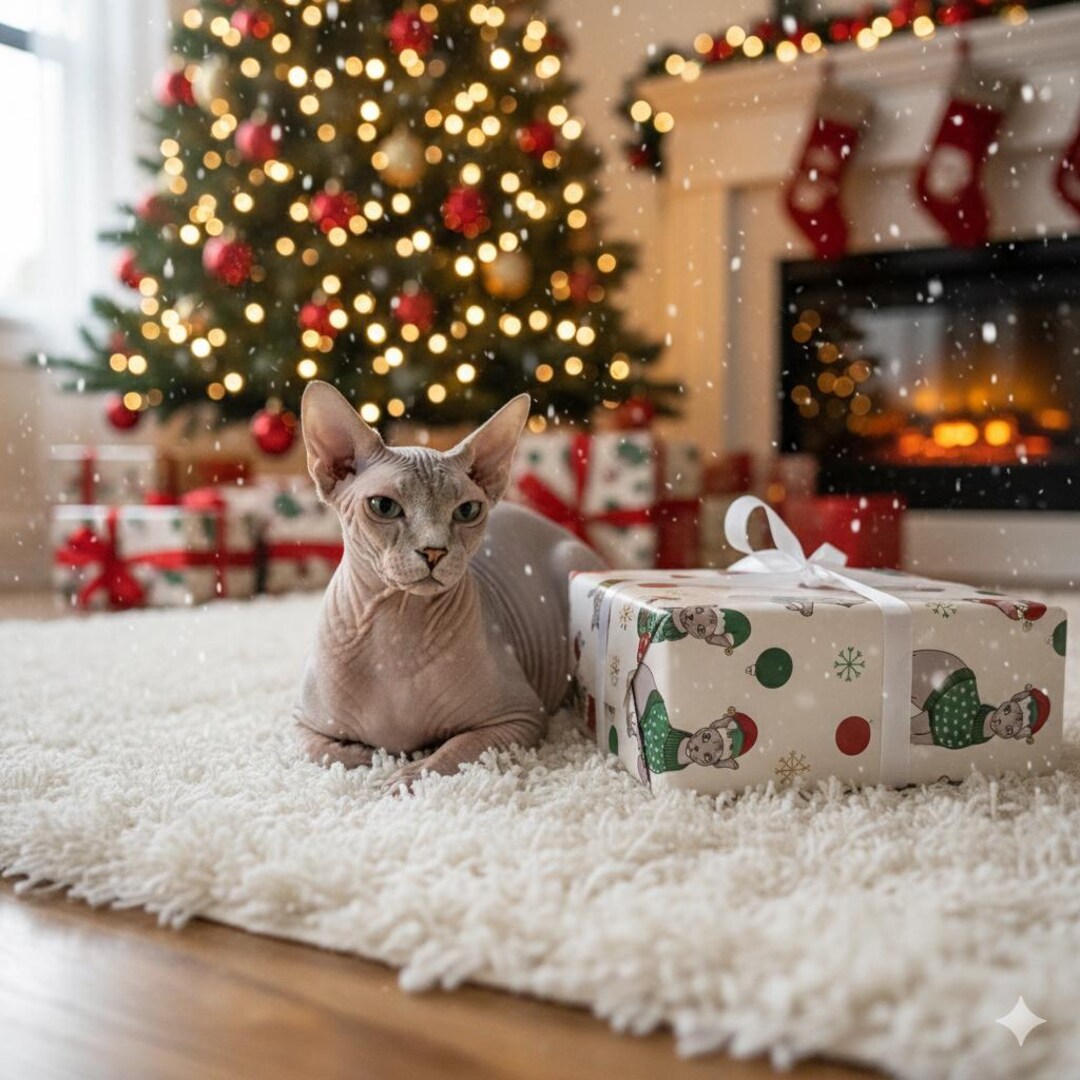 Sphynx Cat Christmas Wrapping Paper | Funny Cat Gift Wrap | Holiday ...