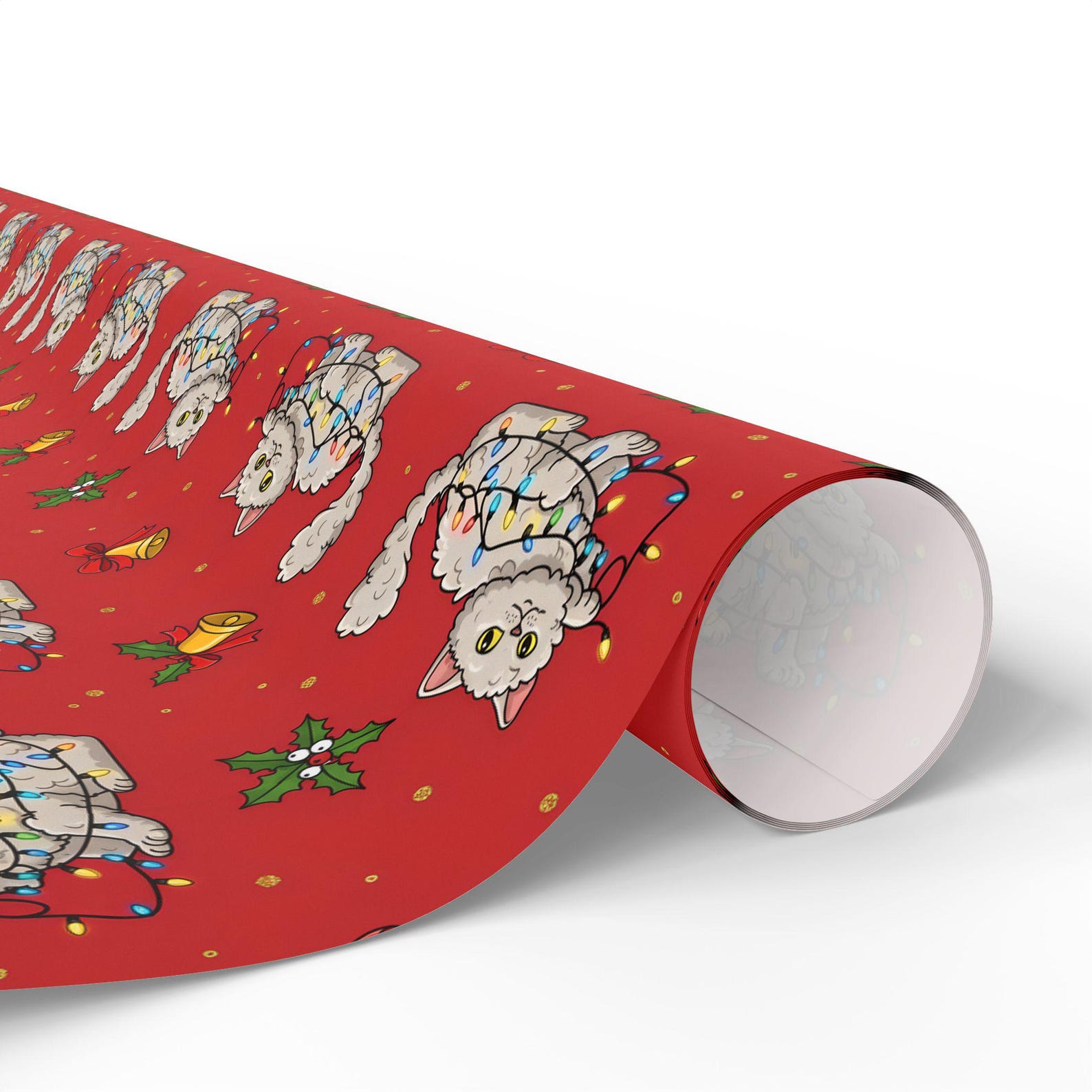 Selkirk Rex Cat Christmas Wrapping Paper | Curly Cat Gift Wrap | Red ...