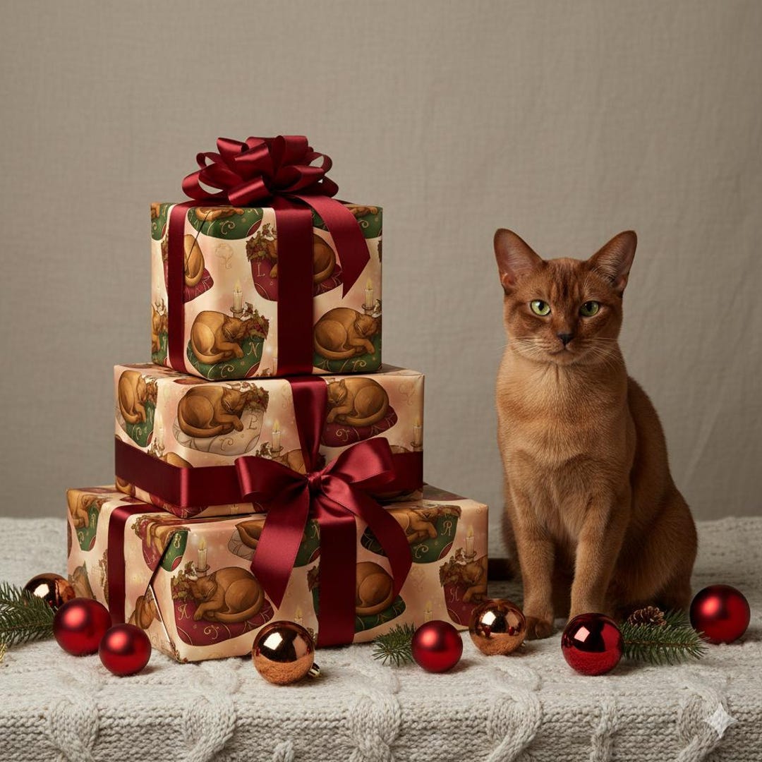 Burmese Cat Christmas Wrapping Paper | Cozy Cat Gift Wrap | Holiday ...