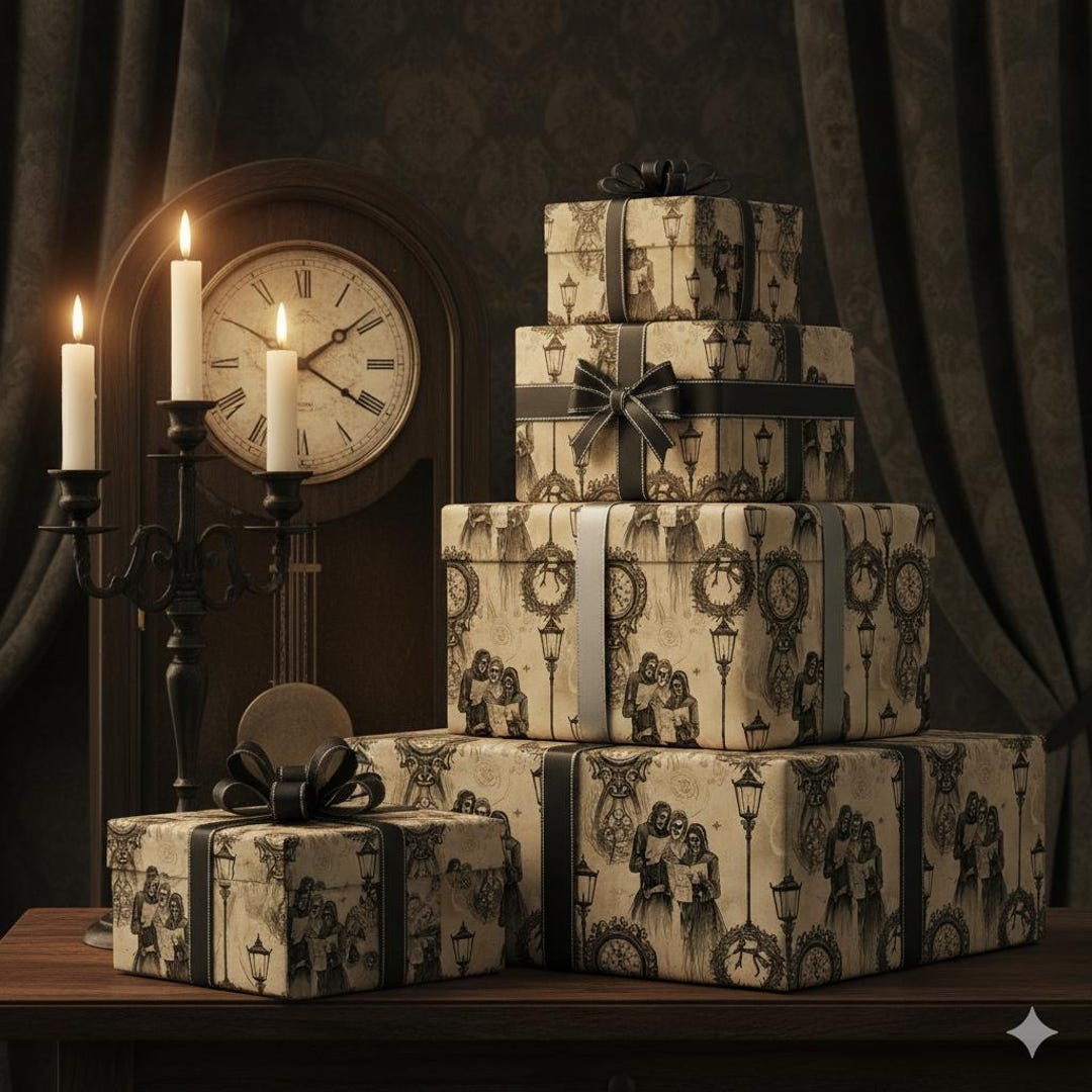 Gothic Christmas Wrapping Paper | Skeleton Carolers Gift Wrap | Dark ...