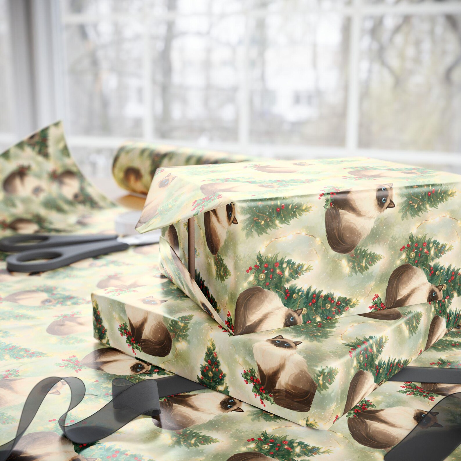 Himalayan Cat Christmas Wrapping Paper | Cute Cat Gift Wrap | Holiday ...