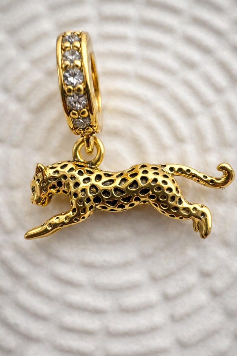 Leopard Dangle Charm Pendant, 18K Gold Plated, Fits Pandora Bracelets ...