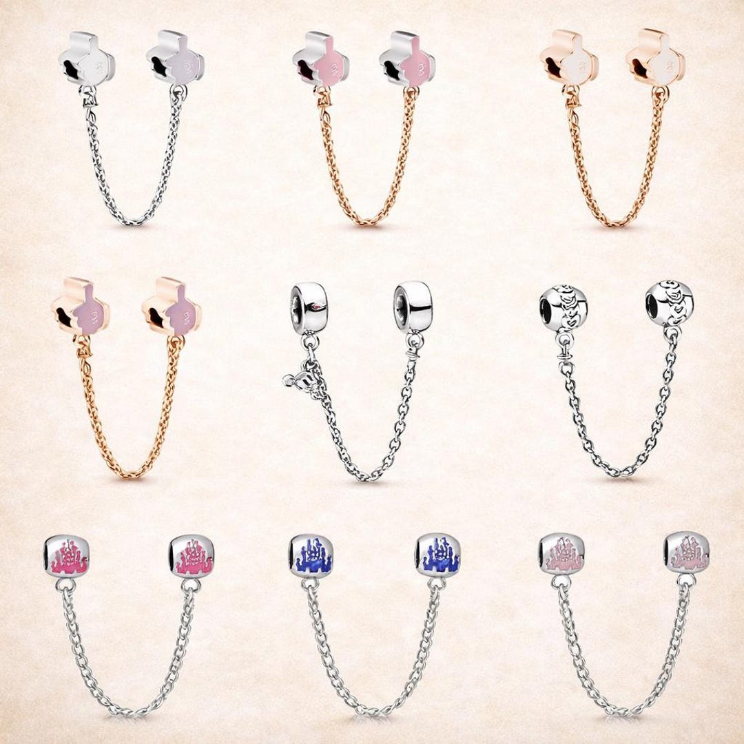 Pandora Safety Chain Charm | Silver & Rose Gold Bracelet Stopper Chain ...