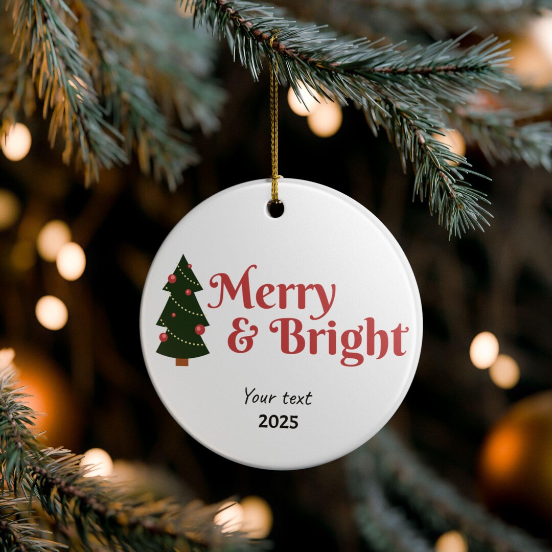 Merry & Bright Personalized Ceramic Ornament, Merry and Bright Tree ...