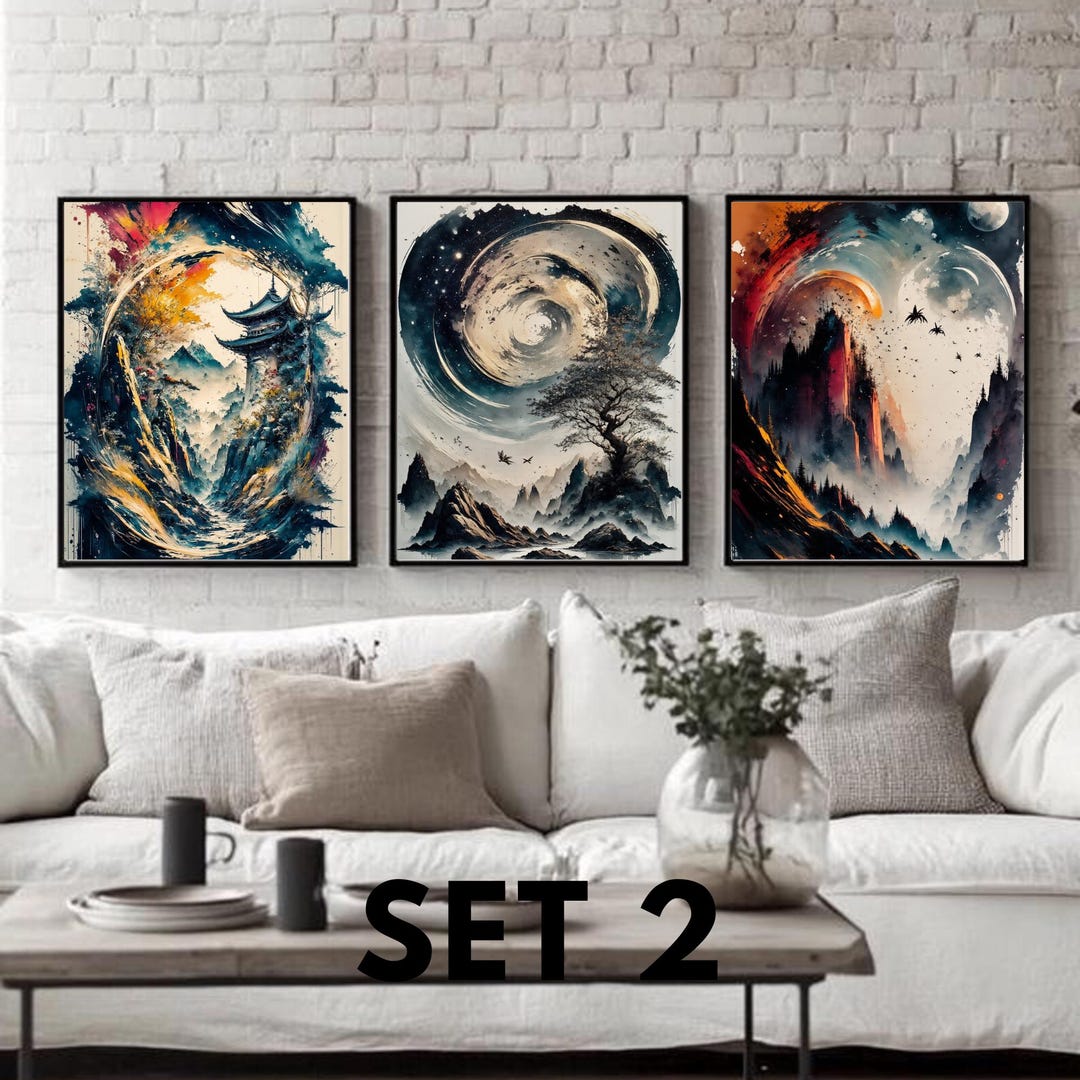 Fantasy Dreamscape Wall Art Print Set – Mystical Mountains & Castles ...