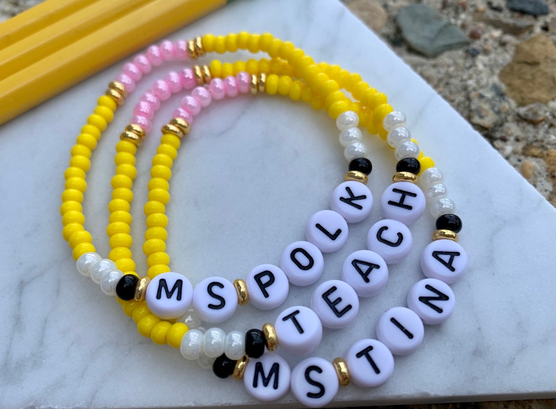Teacher Gift, Teacher Pencil Bracelet, Teacher Bracelet, Personalized Bracelet, Beaded Bracelet ...