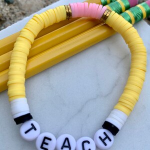 Teacher Gift, Teacher Pencil Bracelet, Teacher Bracelet, Personalized Bracelet, Beaded Bracelet ...
