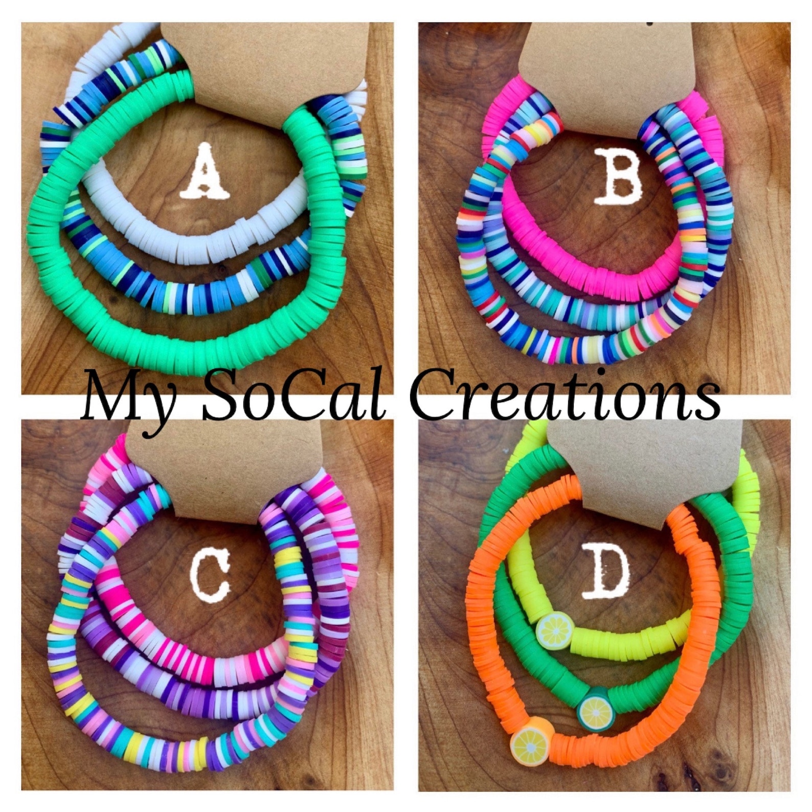 Handmade Heishi Bead Bracelet Sets, Clay Bead Bracelets, Bracelet ...