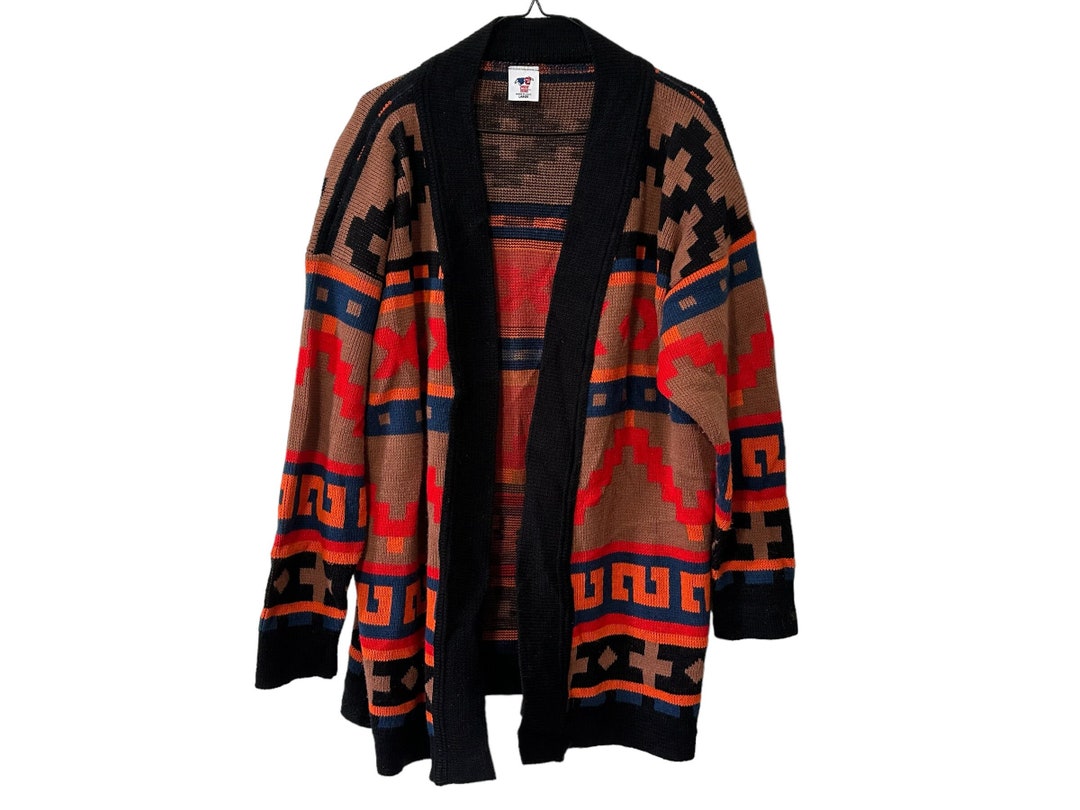 Vintage Southwestern Aztec Print Sweater Robe Cardigan Women's Sweater ...