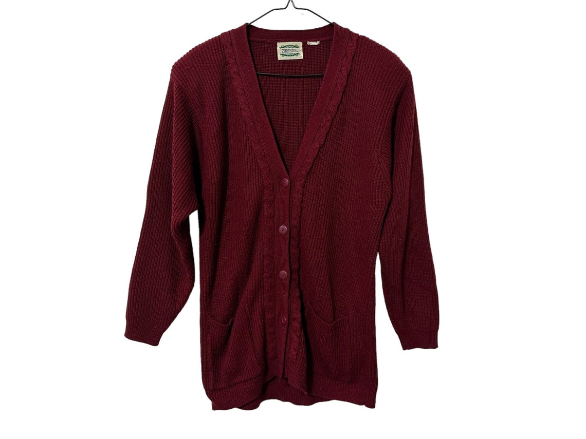 Burgundy Braided Vintage Cardigan Sweater for Women Separate Issue Size ...