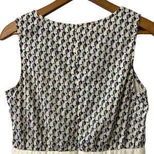 Retro Mod Fox Print Sleeveless Dress Ribbon Band Pleated Waist White ...