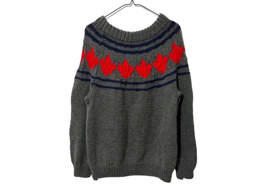 Canadian Maple Leaf Vintage Canada Sweater Gray Red Knit Pullover Size ...