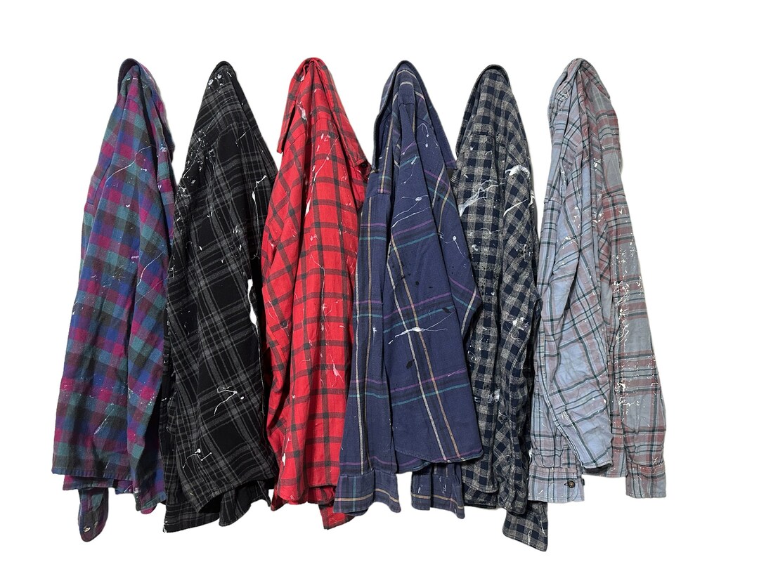 PICK ONE: Heavily Distressed Painted Flannel Shirts With Frayed Holes ...