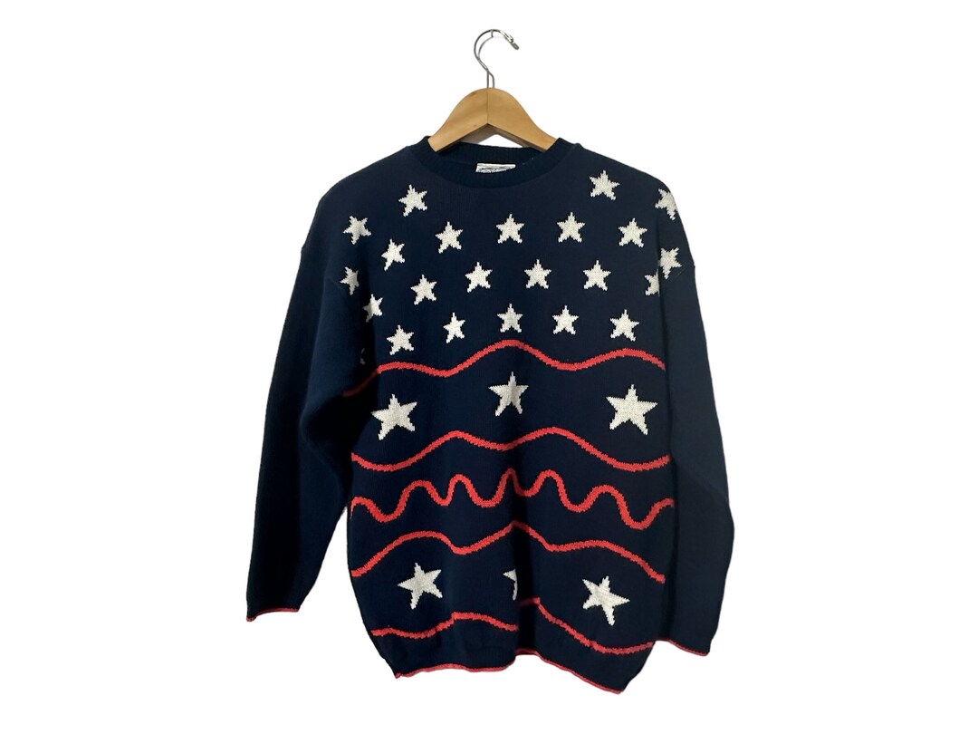 American Flag Stars and Stripes Sweater Blue Red White 4th of July ...