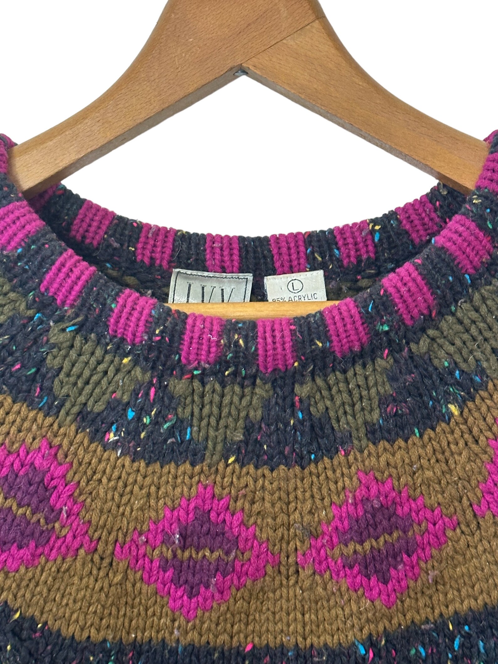 Vintage Ivy Fair Isle Floral Patterned Thick Knit Pullover Sweater ...