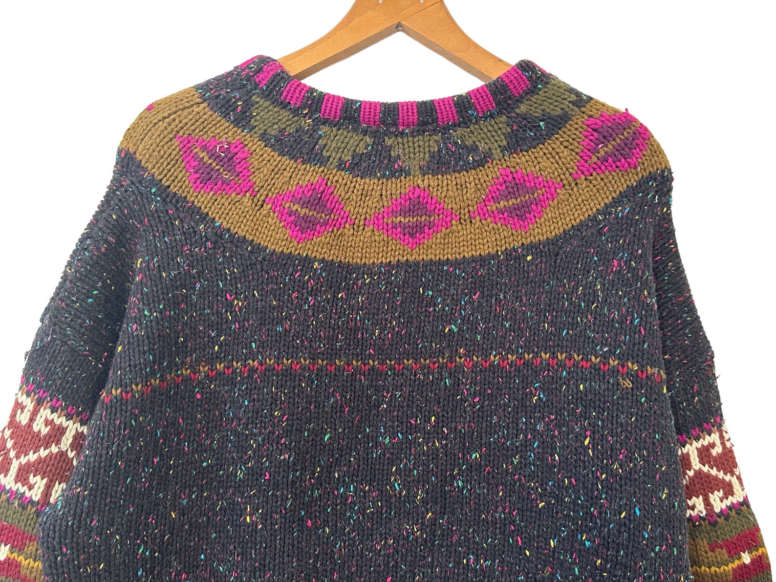 Vintage Ivy Fair Isle Floral Patterned Thick Knit Pullover Sweater ...