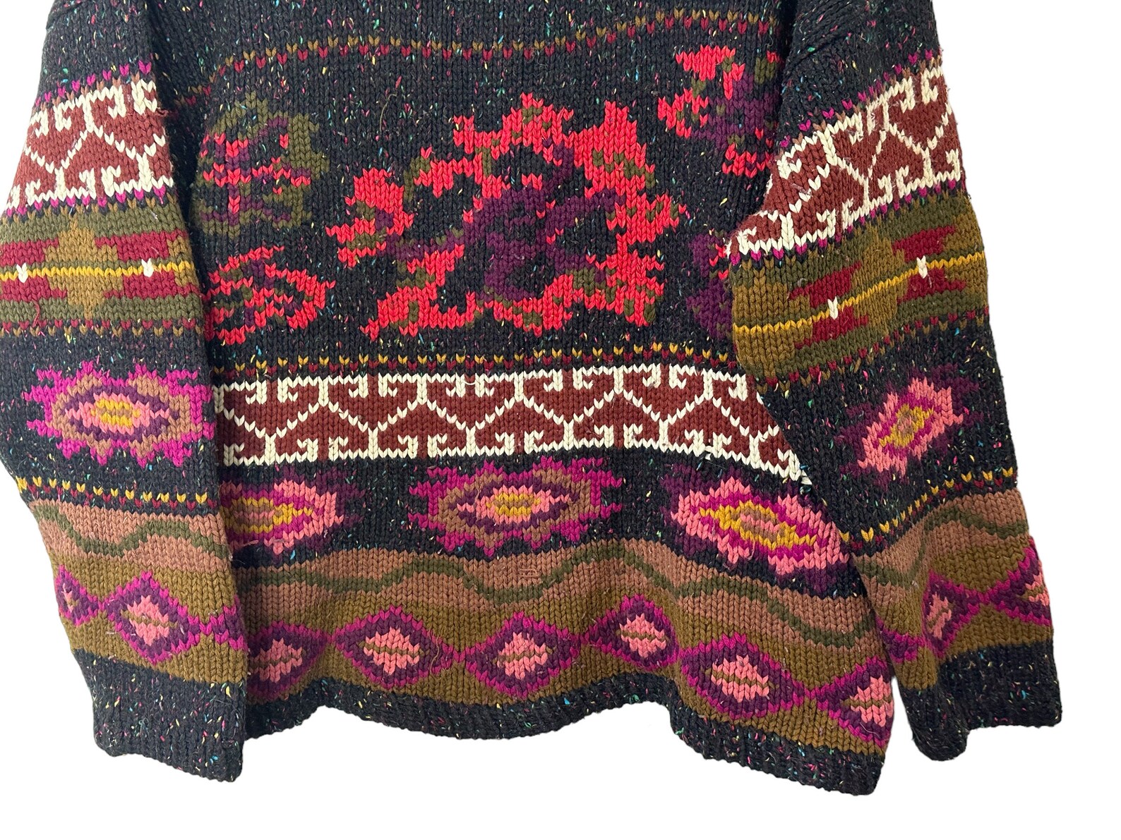 Vintage Ivy Fair Isle Floral Patterned Thick Knit Pullover Sweater ...