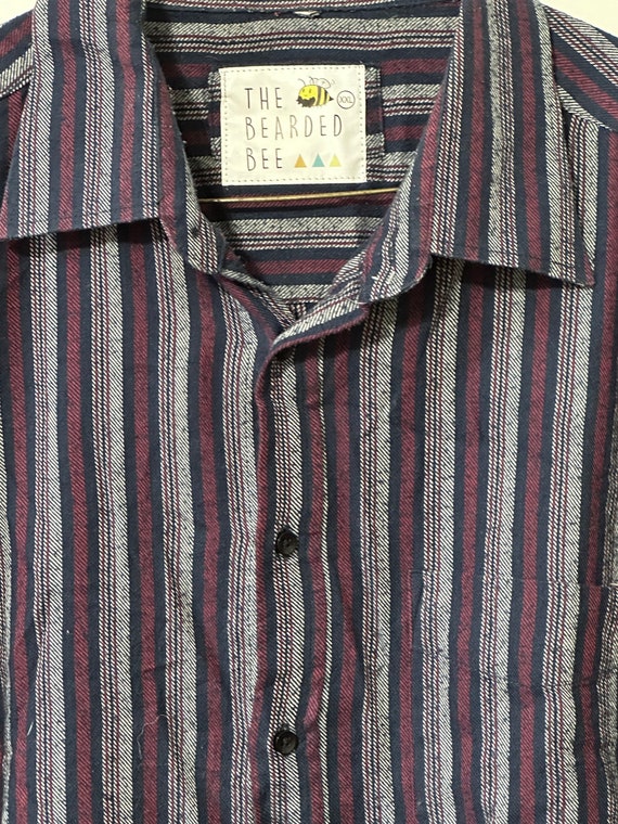 Vertical Striped Flannel Button Down Shirt XXL Navy B… - Gem