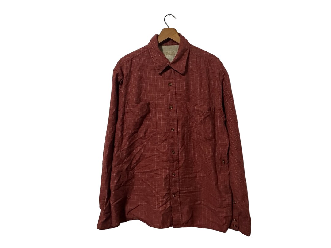 Burnt Orange Rust Plaid Flannel Shirt Button Down Long Sleeve Hidden ...