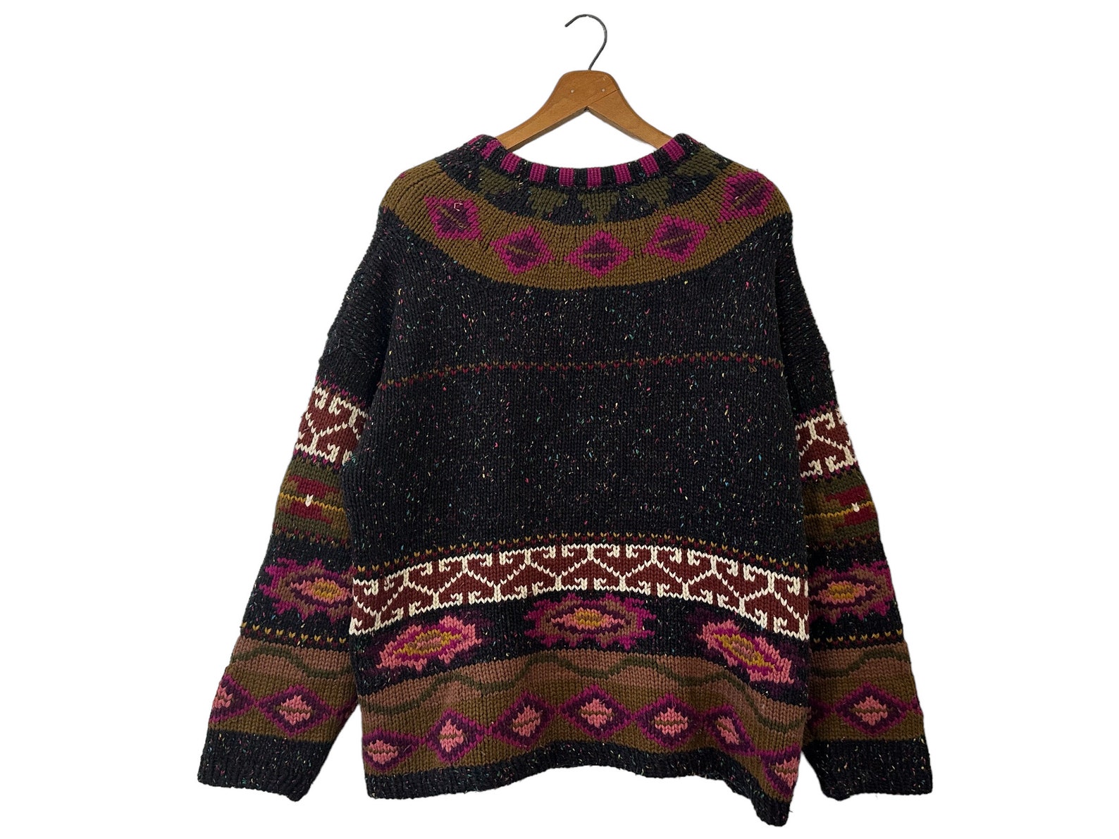 Vintage Ivy Fair Isle Floral Patterned Thick Knit Pullover Sweater ...