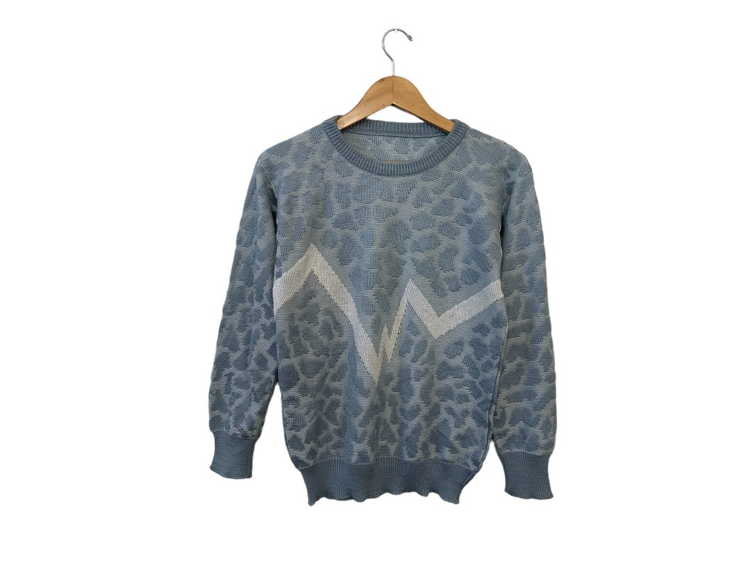Soft 90s Pattern Pullover Sweater Cotton Blend Baby Blue White Size ...