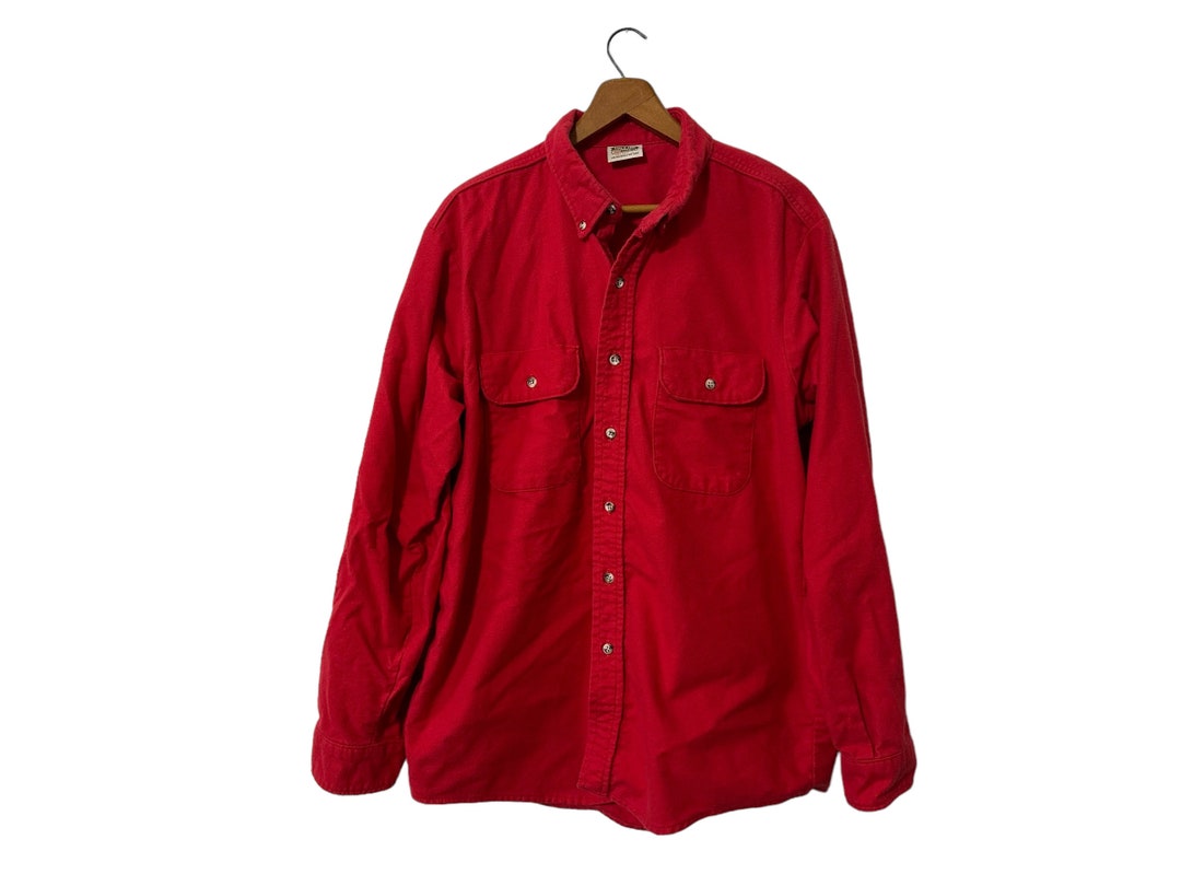 Vintage Christmas Red Flannel Shirt Solid Color Button Down Long ...