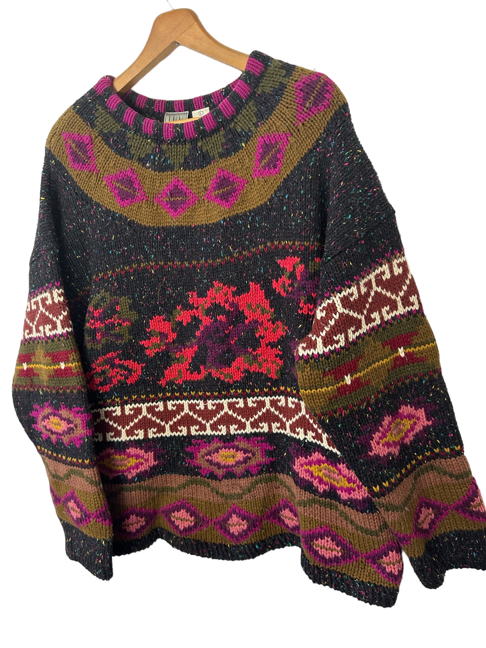Vintage Ivy Fair Isle Floral Patterned Thick Knit Pullover Sweater ...