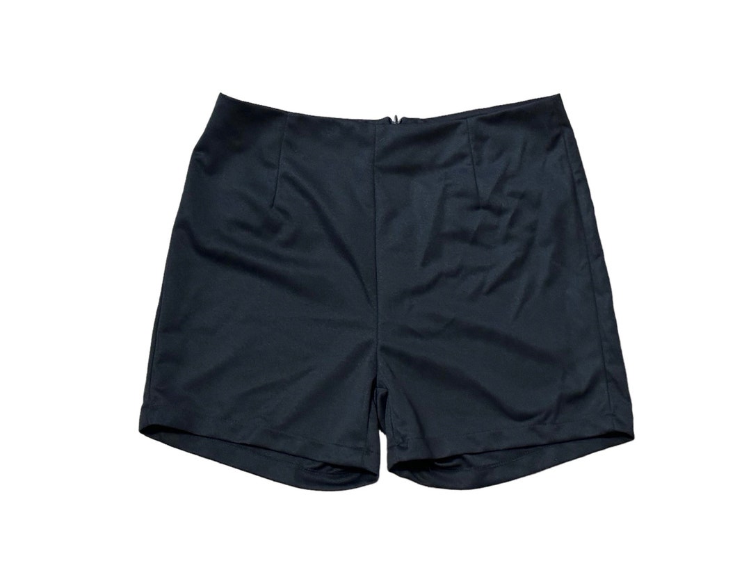 Black High Waist Booty Shorts Short Length Full Zipper in Back Faux ...