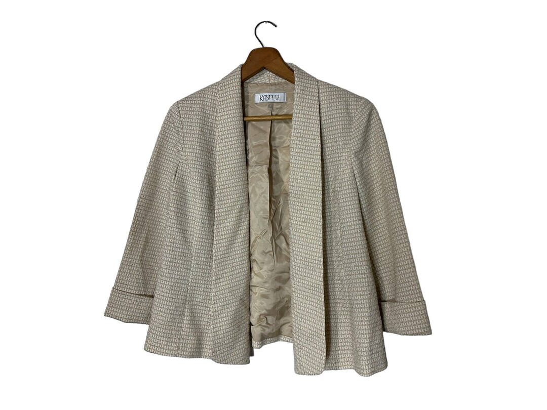 Vintage Gold Metallic White Blazer Suit Jacket Long Cuffed Sleeves ...