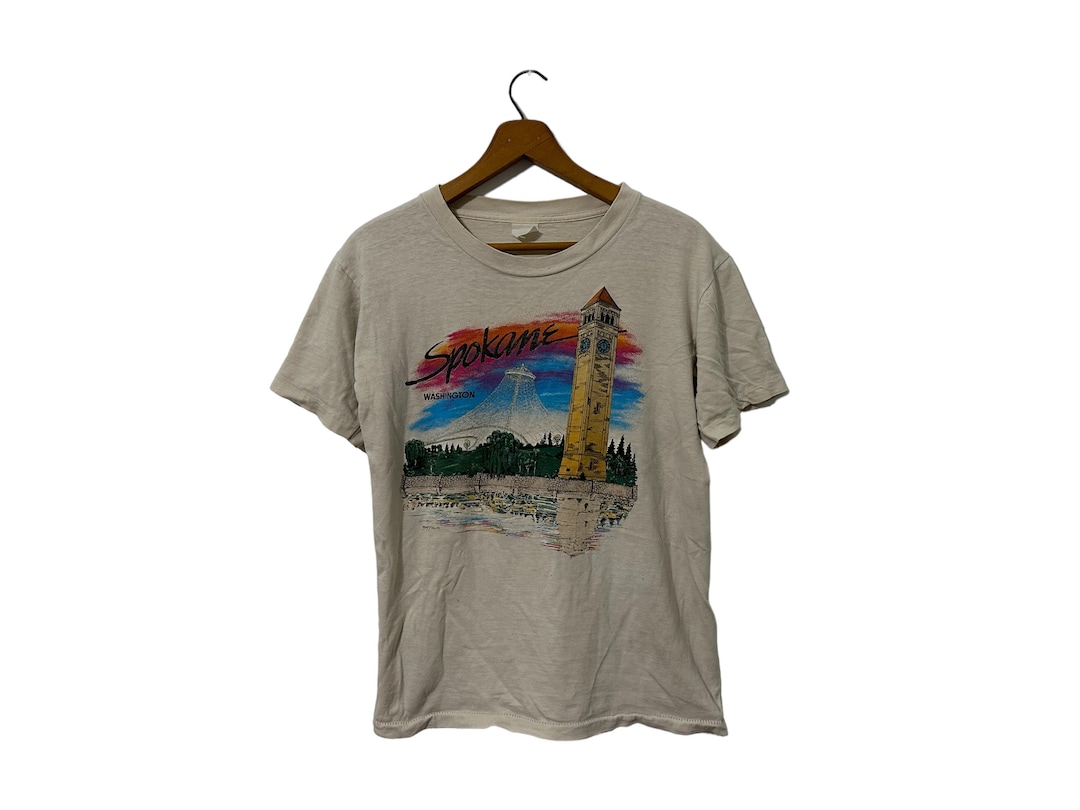 80's Spokane Washington Great Northern Clocktower Short Sleeve Vintage ...