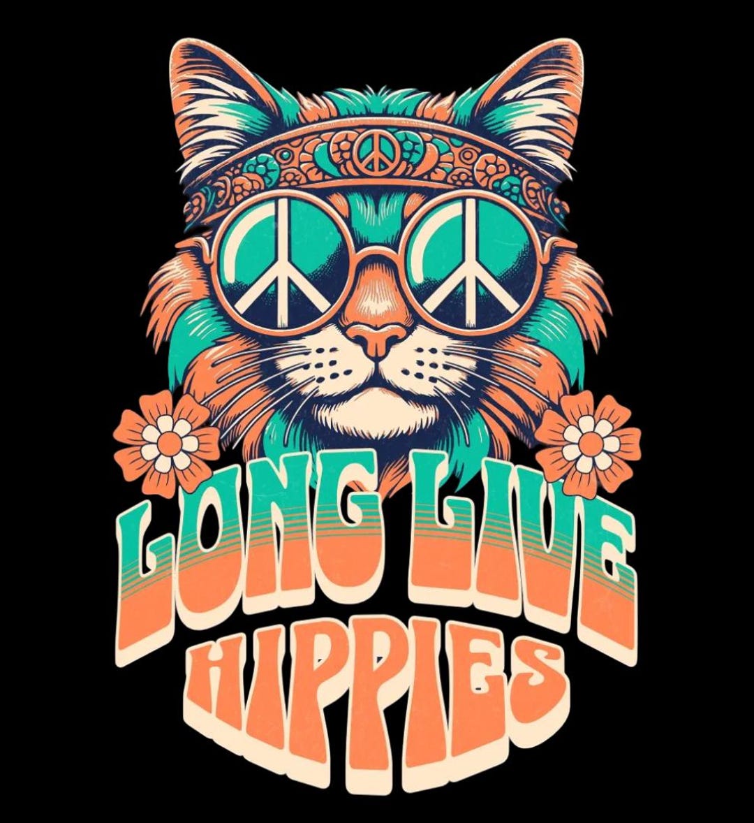 Long Live Hippies,tropical Vibes,hippy Cat Clipart,whimsical Cats Clip ...