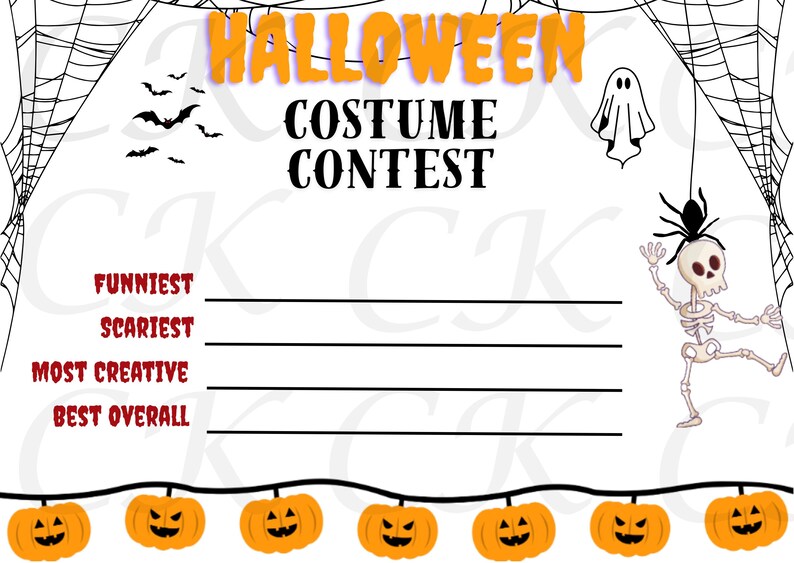 Editable Halloween Costume Contest VOTING CARDS, Costume Voting Cards ...