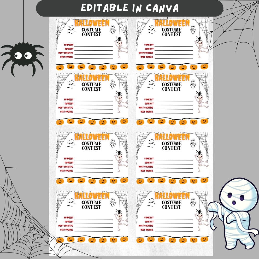 Editable Halloween Costume Contest VOTING CARDS, Costume Voting Cards ...