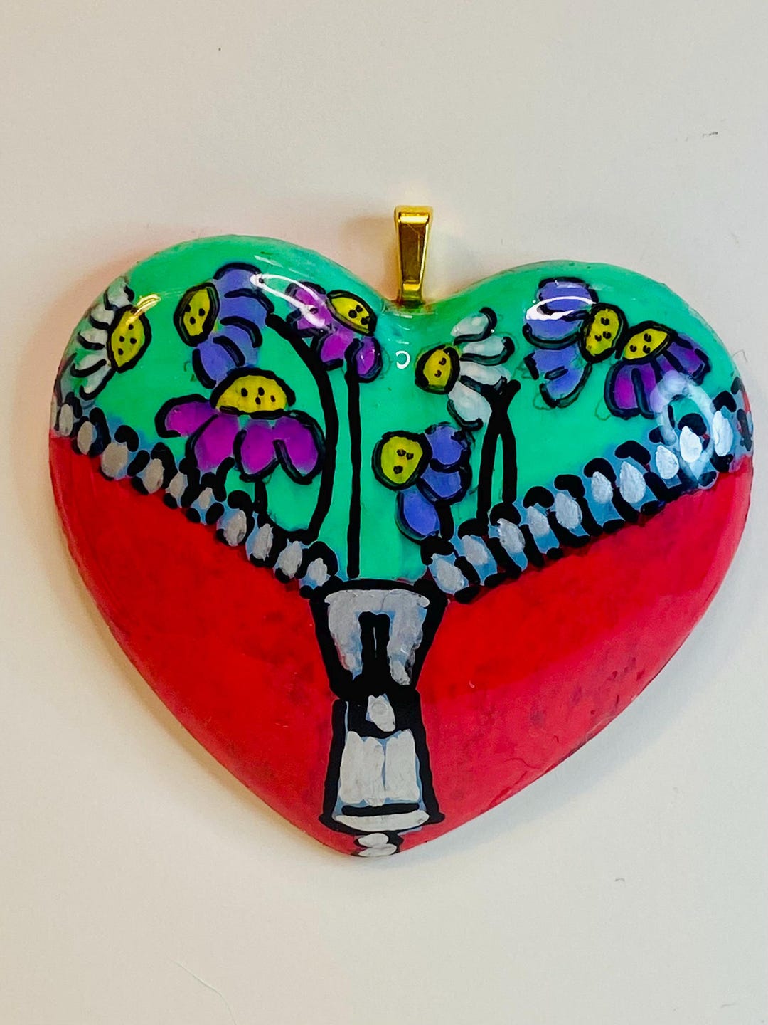 Unzipped Heart Hand-painted Resincrete Pendant - Etsy
