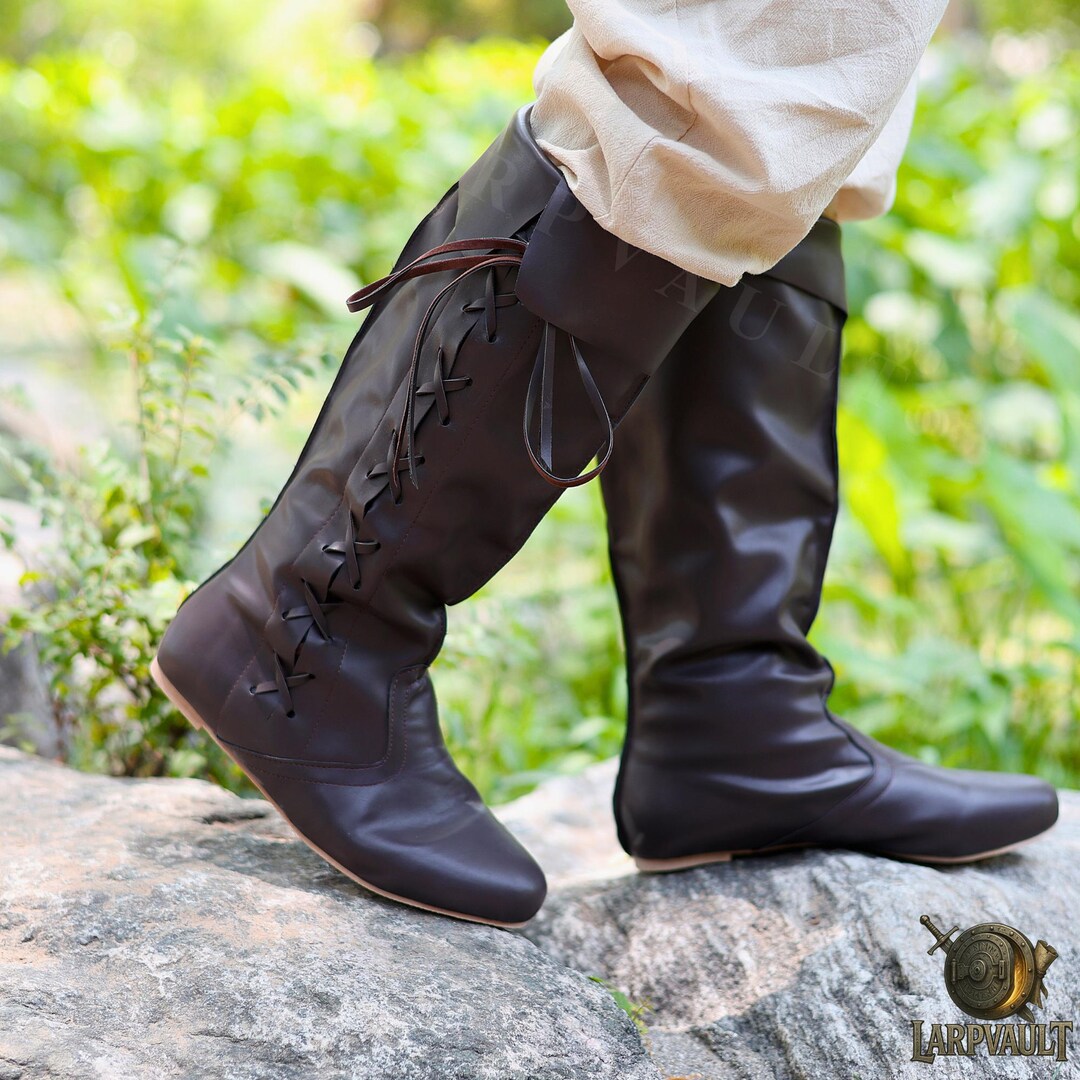 Medieval LARP Boots: Brown Faux Leather Renaissance Fair Costume - Etsy