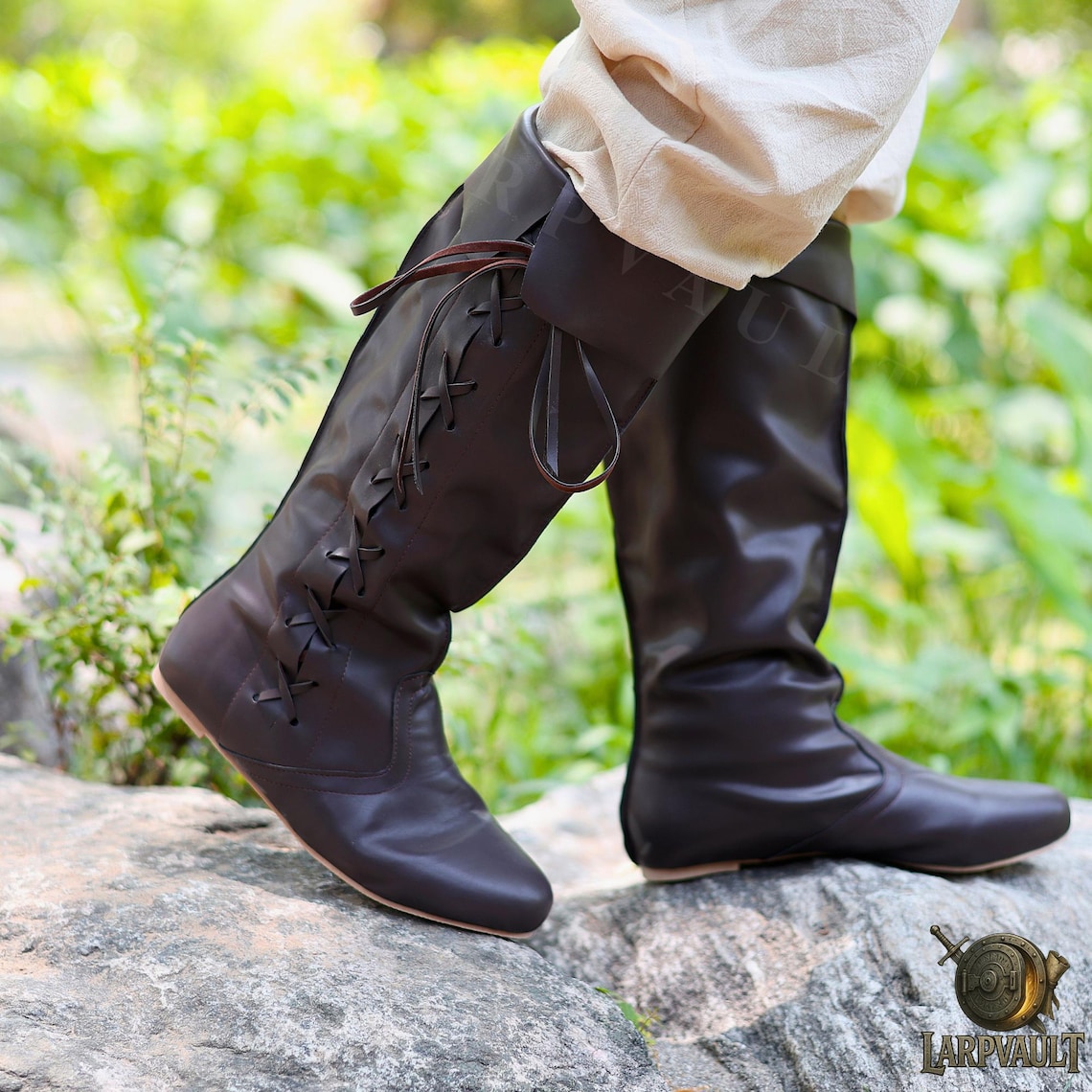 Medieval LARP Boots: Brown Faux Leather Renaissance Fair Costume - Etsy
