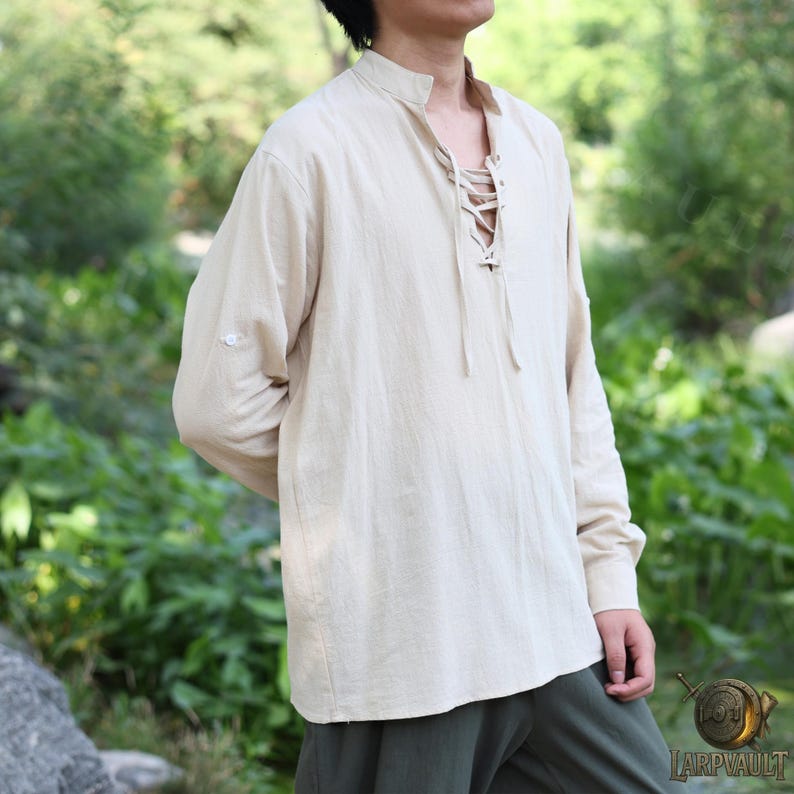 LARP Medieval Tunic Shirt – Beige Renaissance Top for Men, Viking ...