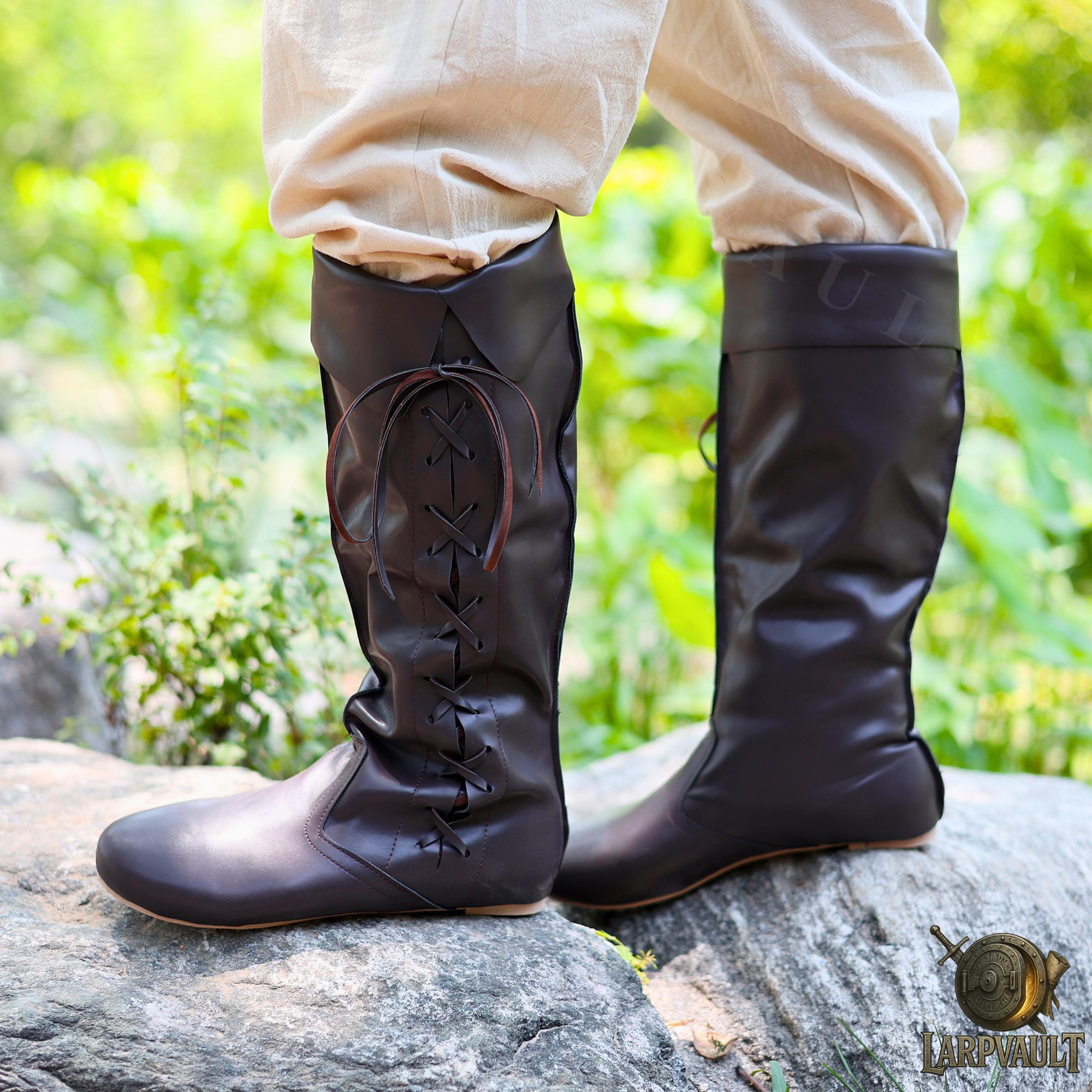 Medieval LARP Boots: Brown Faux Leather Renaissance Fair Costume - Etsy