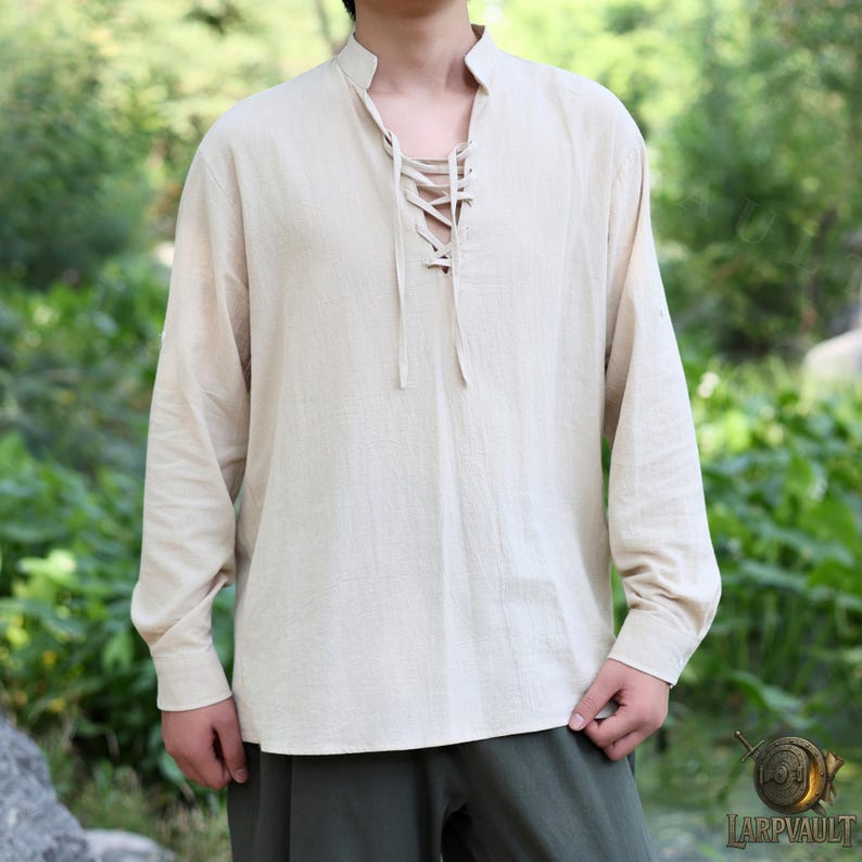 LARP Medieval Tunic Shirt – Beige Renaissance Top for Men, Viking ...