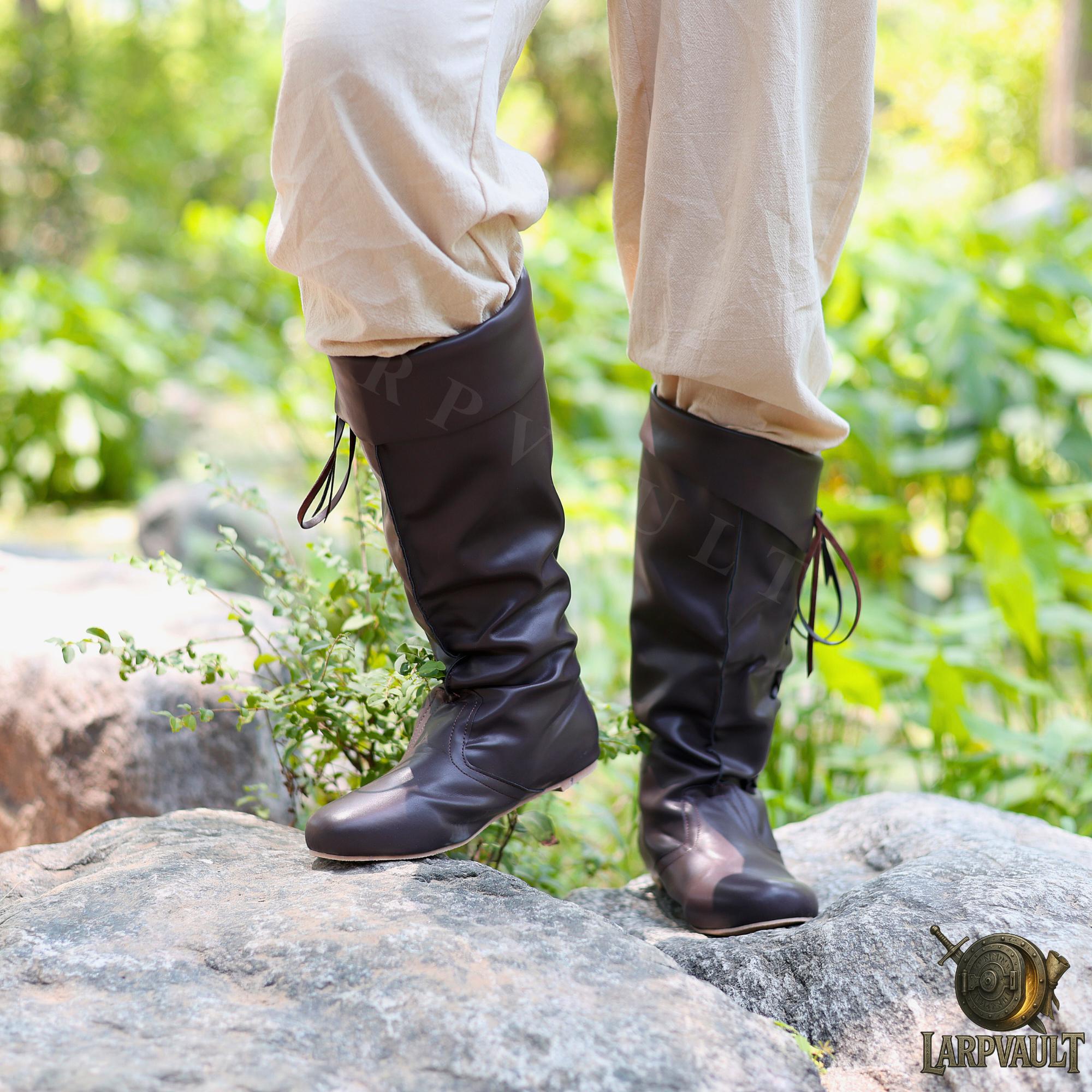 Medieval LARP Boots: Brown Faux Leather Renaissance Fair Costume - Etsy