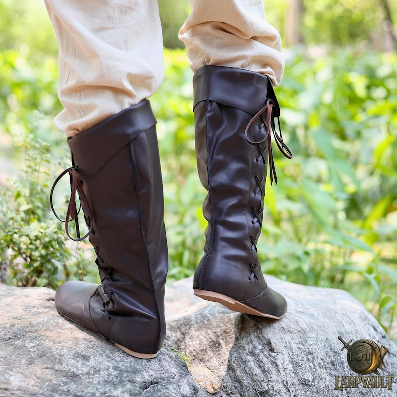 Medieval LARP Boots: Brown Faux Leather Renaissance Fair Costume - Etsy
