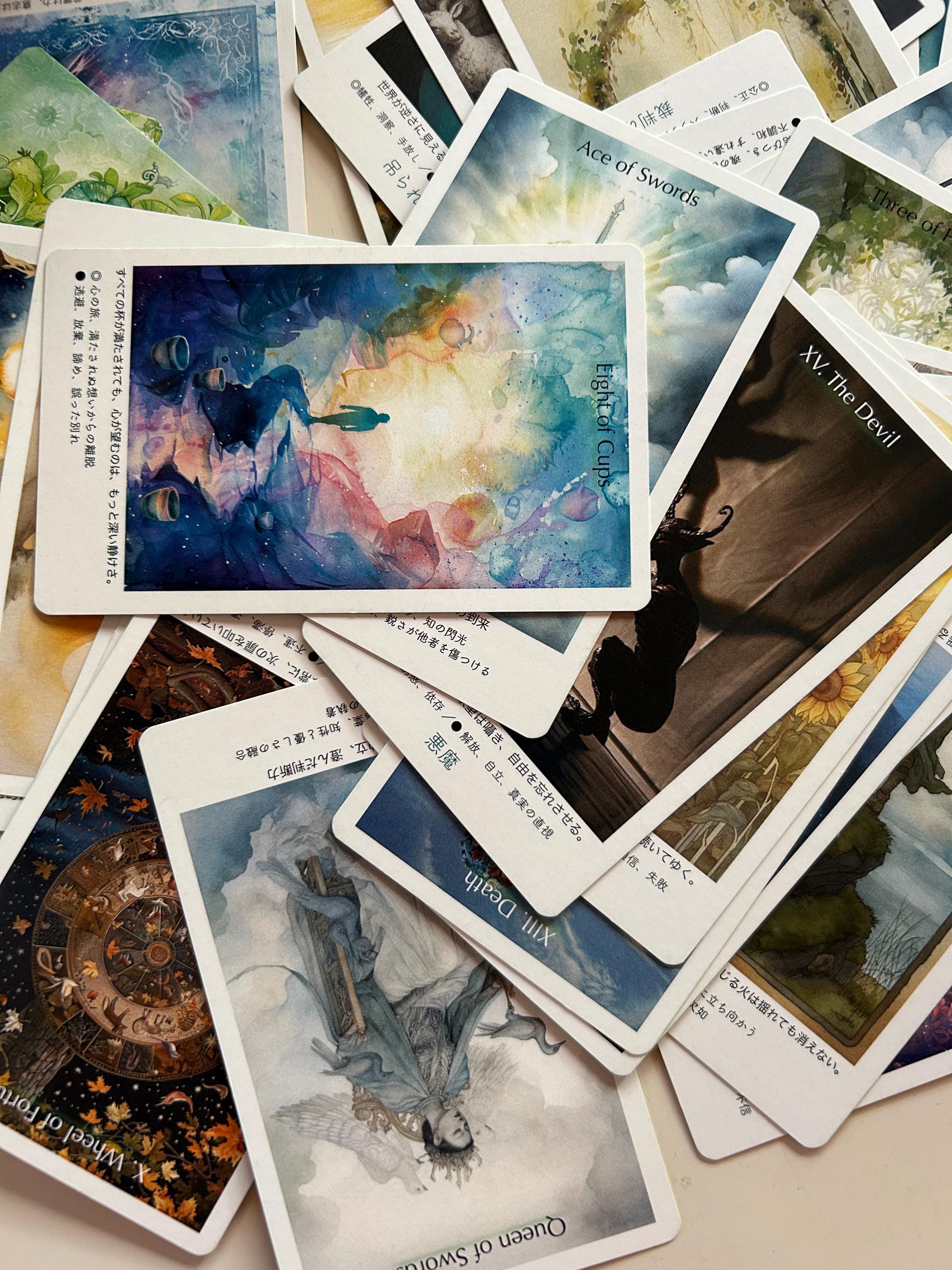 Poetic Japanese Tarot Deck – 78 Watercolor Cards - Etsy