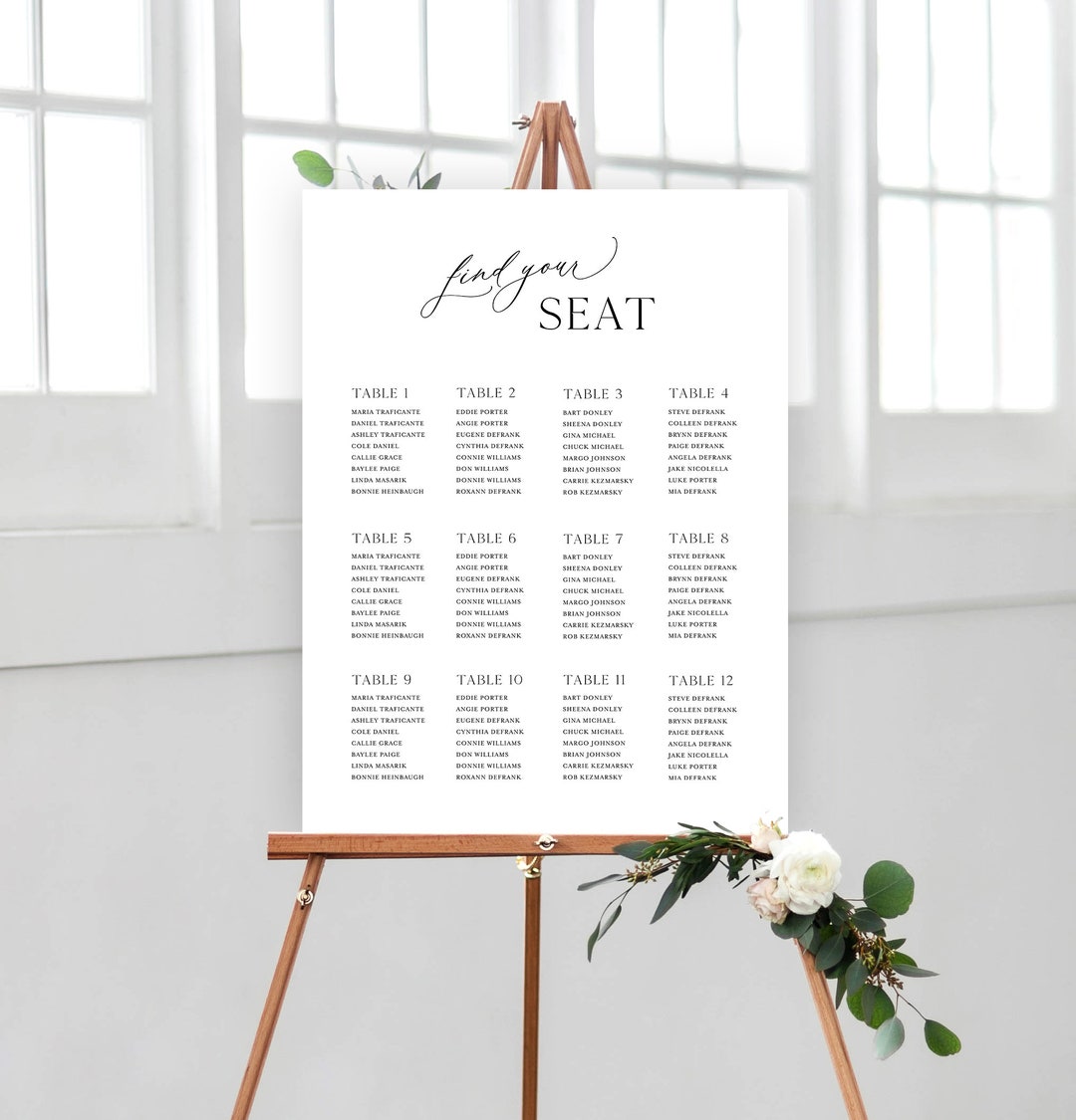 Minimalist One Seating Chart Template, Printable Seating Chart, 18x24 ...