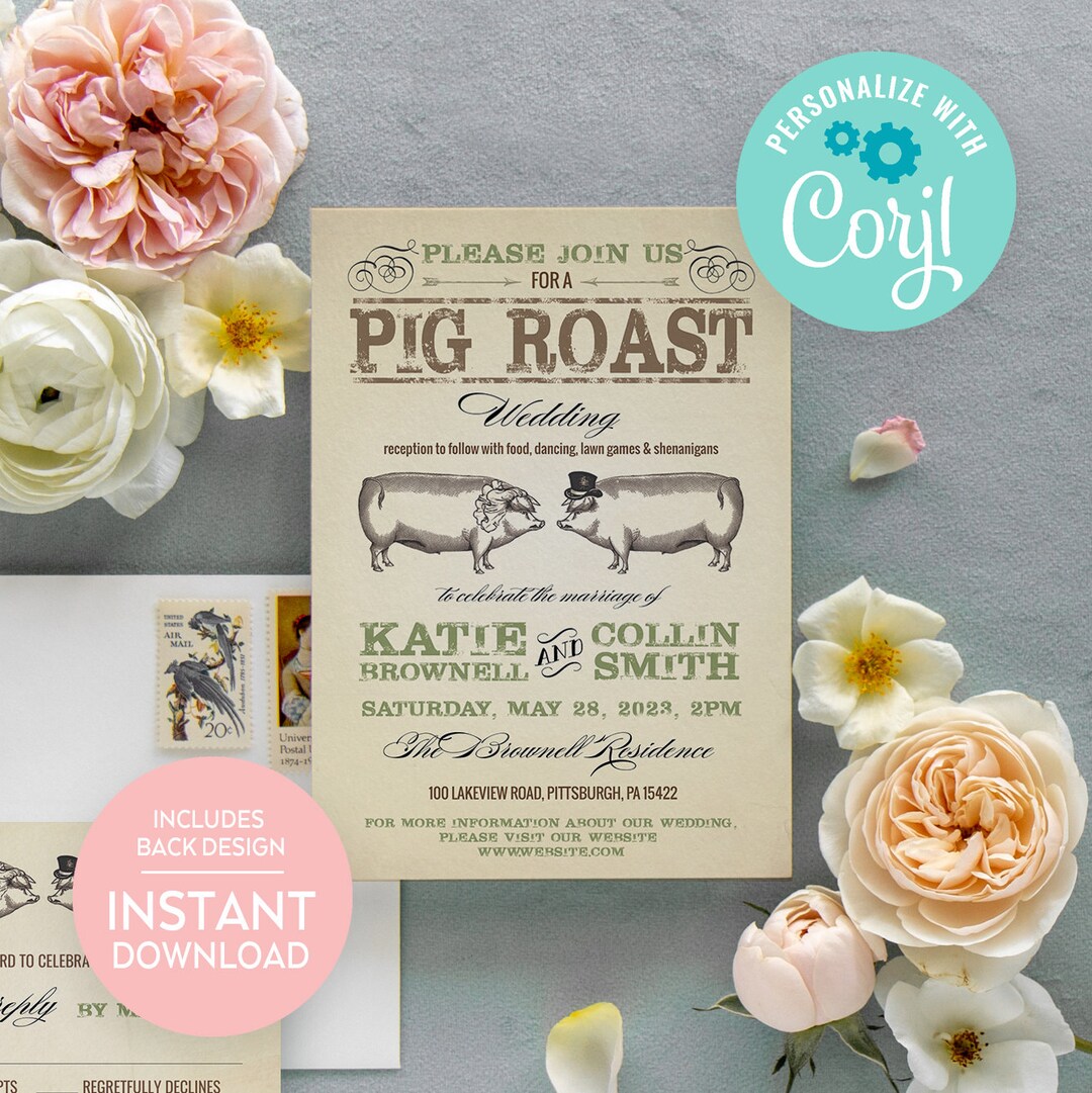 Editable Pig Roast Wedding Invitation Hog Roast I Do BBQ Plus RSVP Card ...