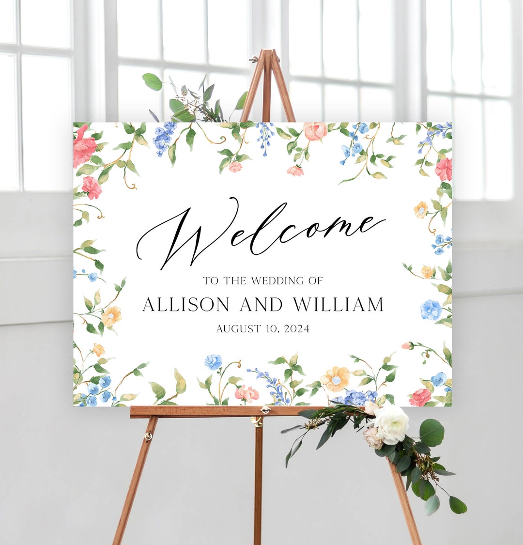 Wildflowers Welcome Sign Template, Printable Seating Chart, 18x24 ...