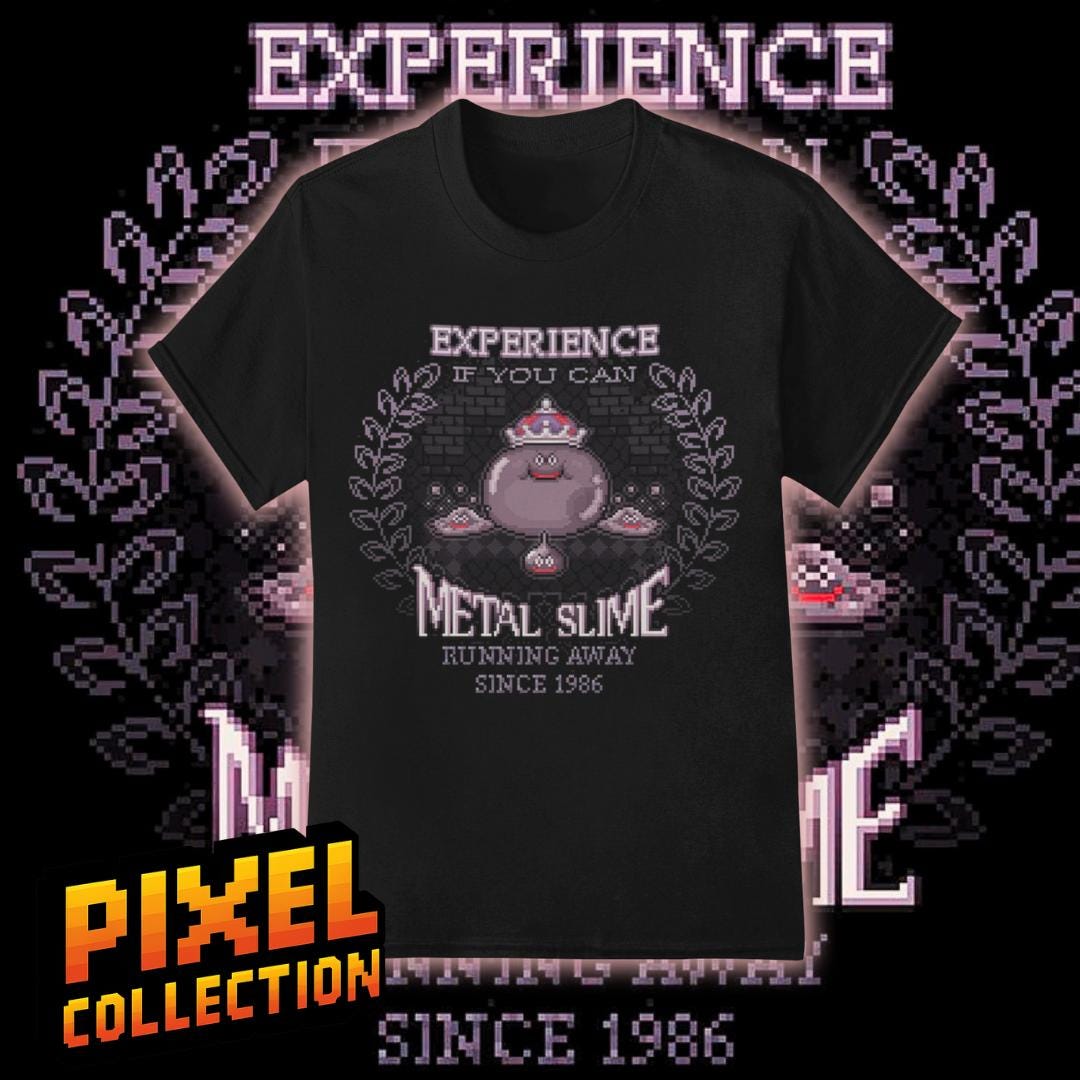 Metal Slime Retro Game Graphic Tee, Unisex Black T-shirt, Apparel ...
