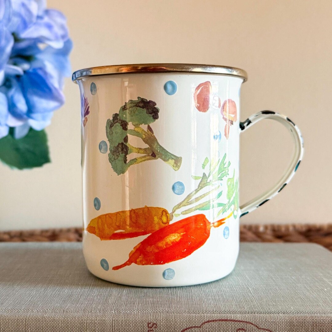 Mackenzie-childs Enamel Mug – Vegetable Garden Pattern – Polka Dot Cup ...