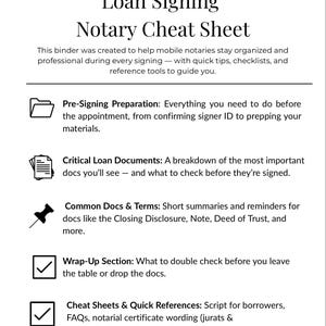 Notary Loan Signing Cheat Sheet Binder: Mobile Notary Guide (digital ...