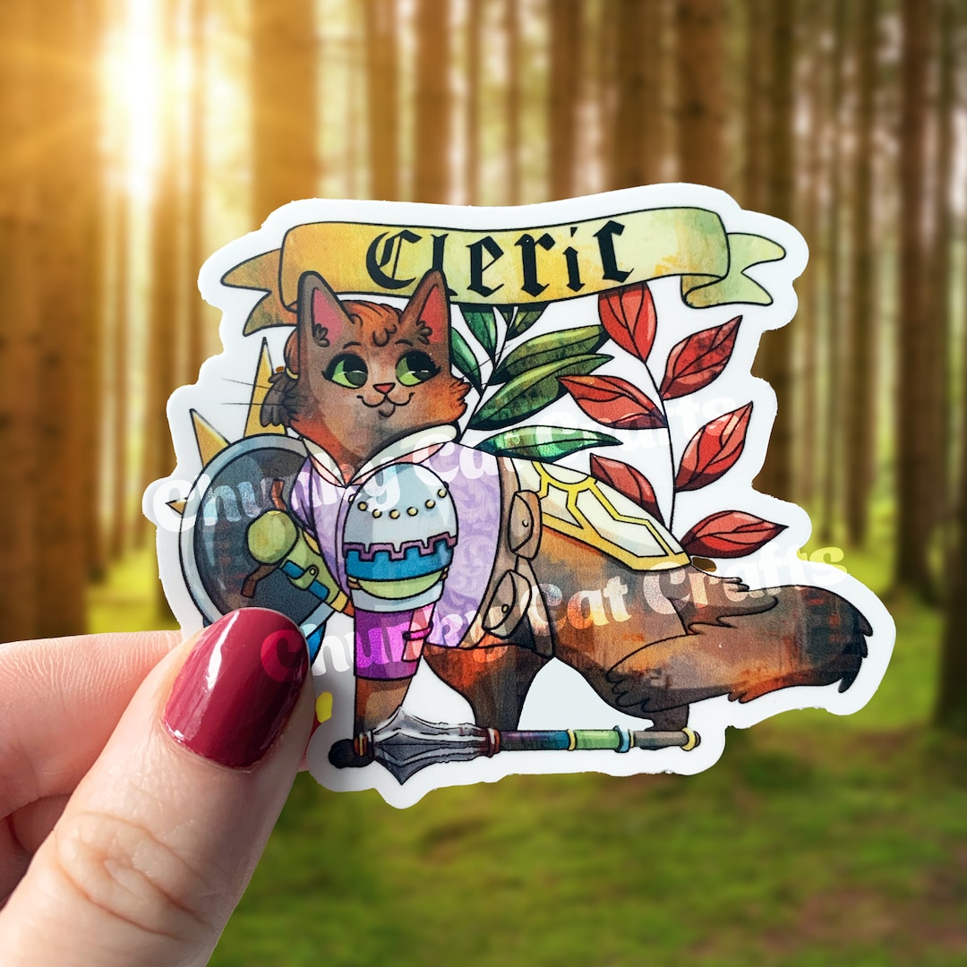 Dnd Cleric Sticker - Dnd Cat Stickers - Fantasy RPG Vinyl Decal - Etsy